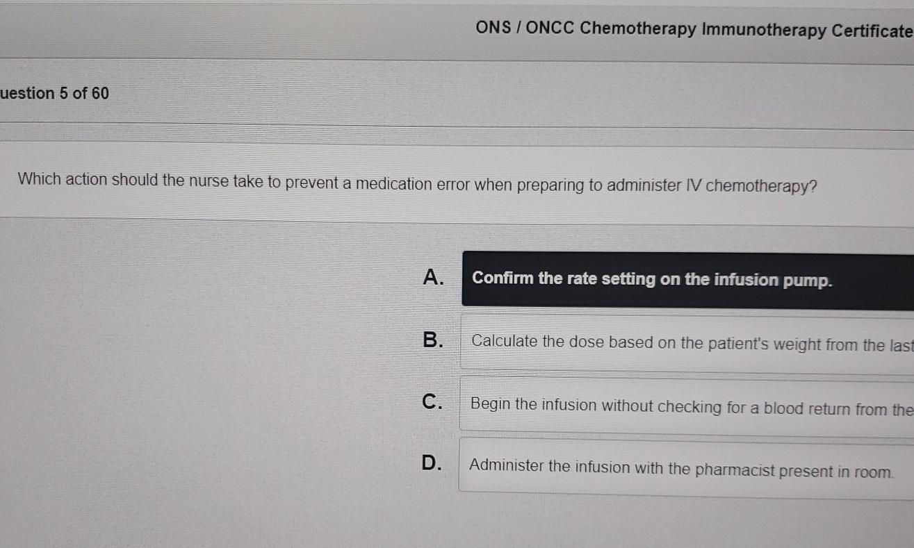 Solved ONS I ONCC Chemotherapy Immunotherapy | Chegg.com