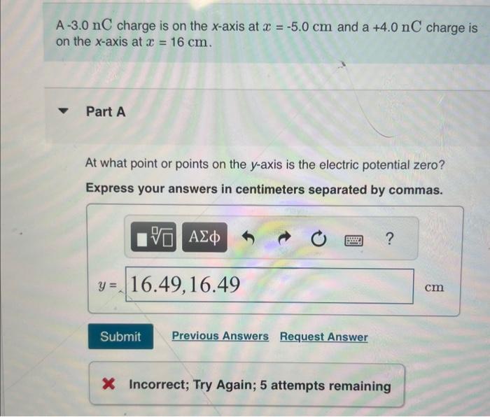 Solved A −3.0nC charge is on the x-axis at x=−5.0 cm and | Chegg.com