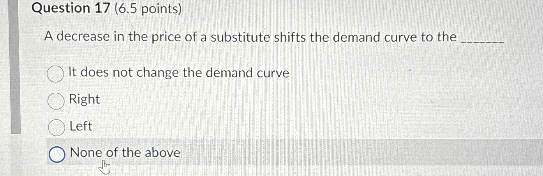 Solved Question 17 (6.5 ﻿points)A decrease in the price of a | Chegg.com
