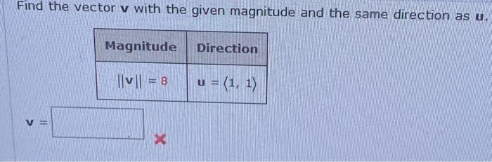 Find the vector v with the given magnitude and the | Chegg.com