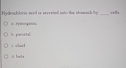 Solved Hydrochloric acid is secreted into the stomach by | Chegg.com