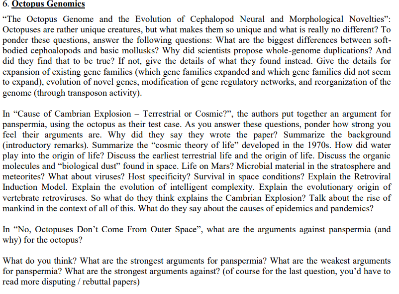 Solved Octopus Genomics “The Octopus Genome and the | Chegg.com