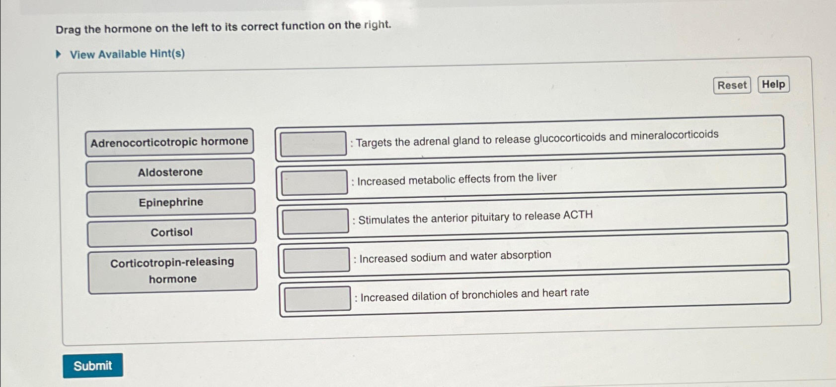 Solved Drag the hormone on the left to its correct function | Chegg.com