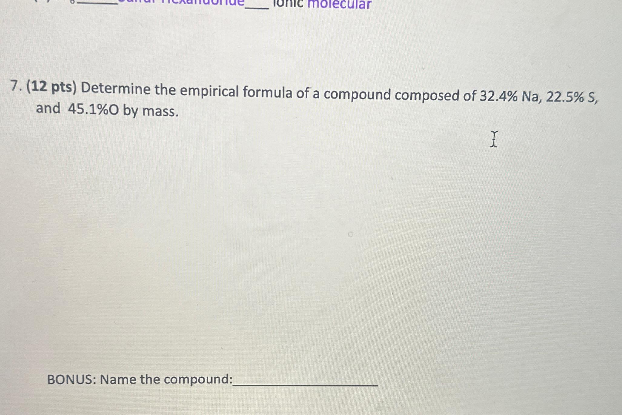 Solved Determine the empirical formula of a compound | Chegg.com