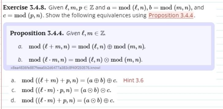 Solved Exercise 3.4.8. Given ℓ,m,p∈Z and | Chegg.com