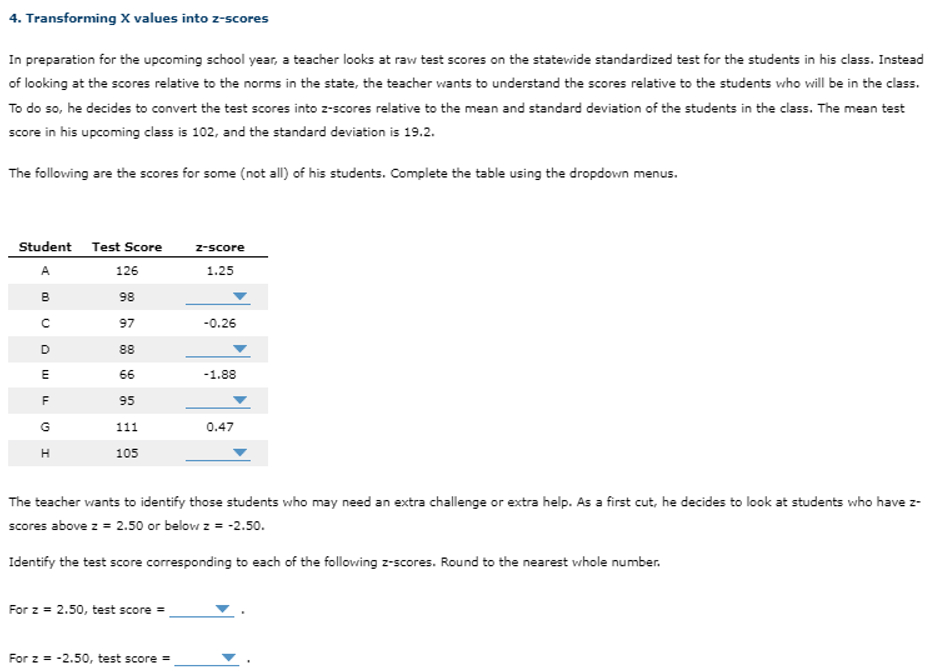 Solved Transforming x ﻿values into z-scoresIn preparation | Chegg.com