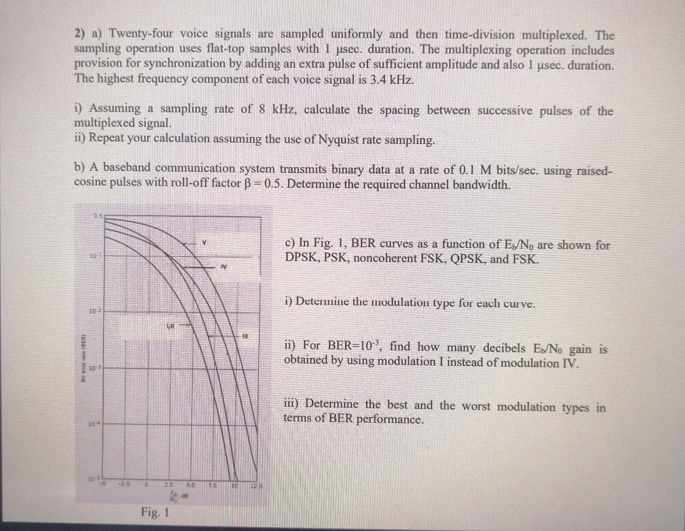 Solved 2) a) Twenty-four voice signals are sampled uniformly | Chegg.com