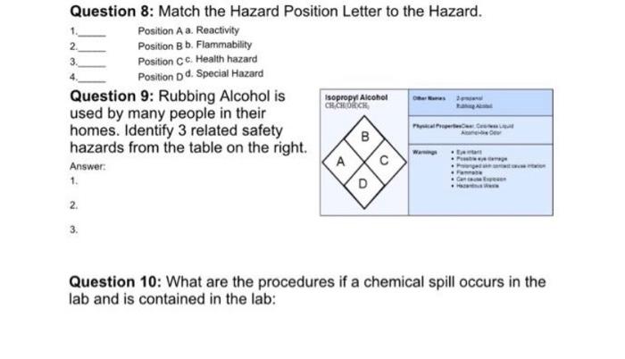 Solved Question 8: Match the Hazard Position Letter to the | Chegg.com