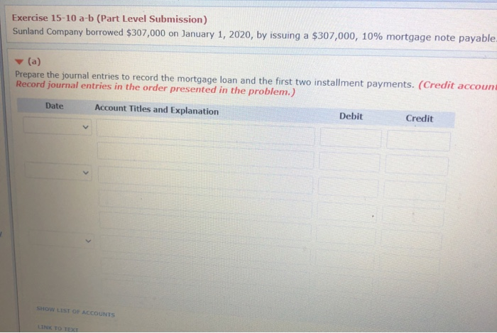 Solved Exercise 15-10 a-b (Part Level Submission) Sunland | Chegg.com