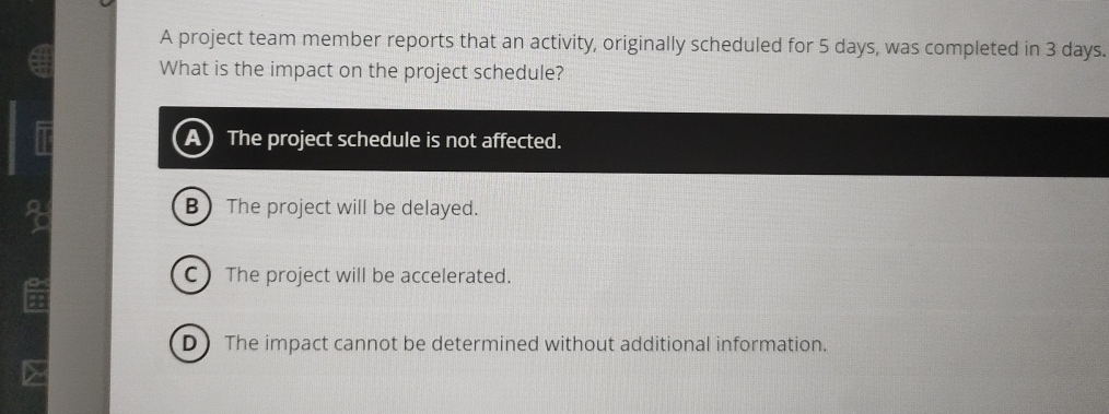Solved A project team member reports that an activity, | Chegg.com