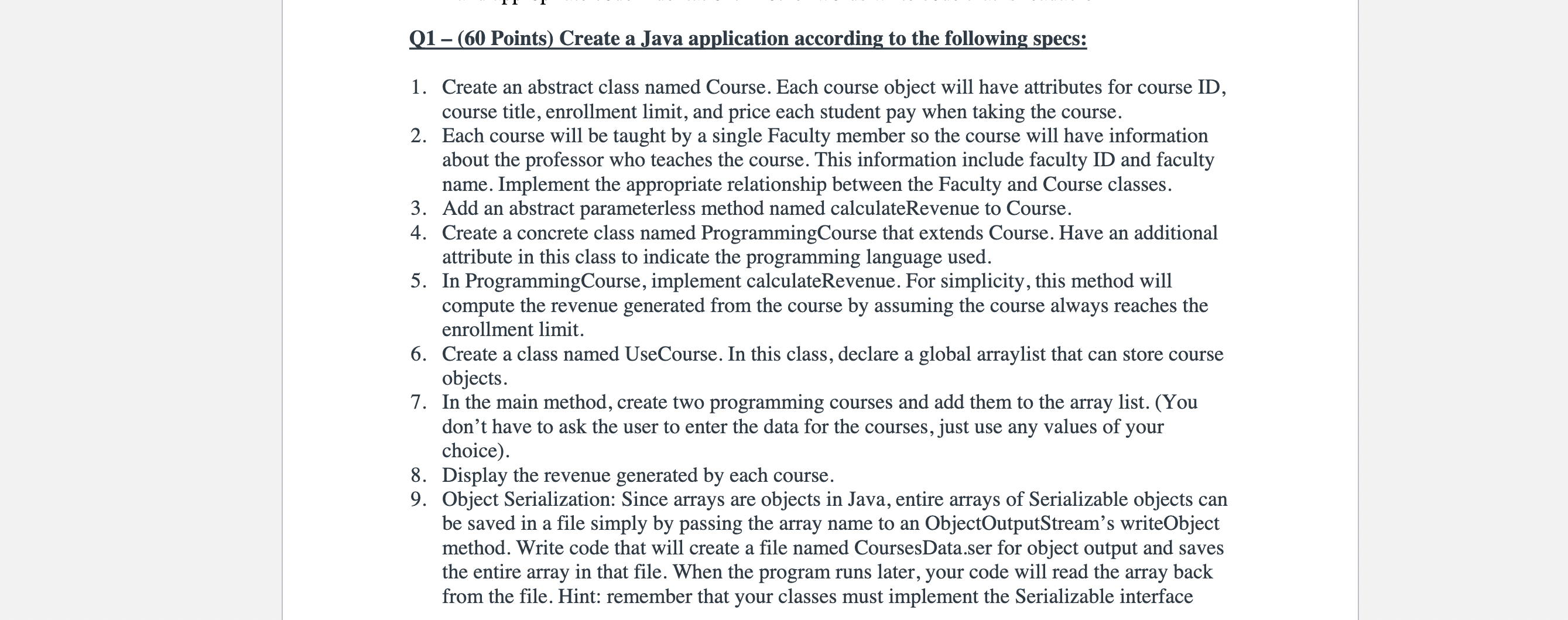 Solved Q1 - (60 ﻿Points) ﻿Create a Java application | Chegg.com
