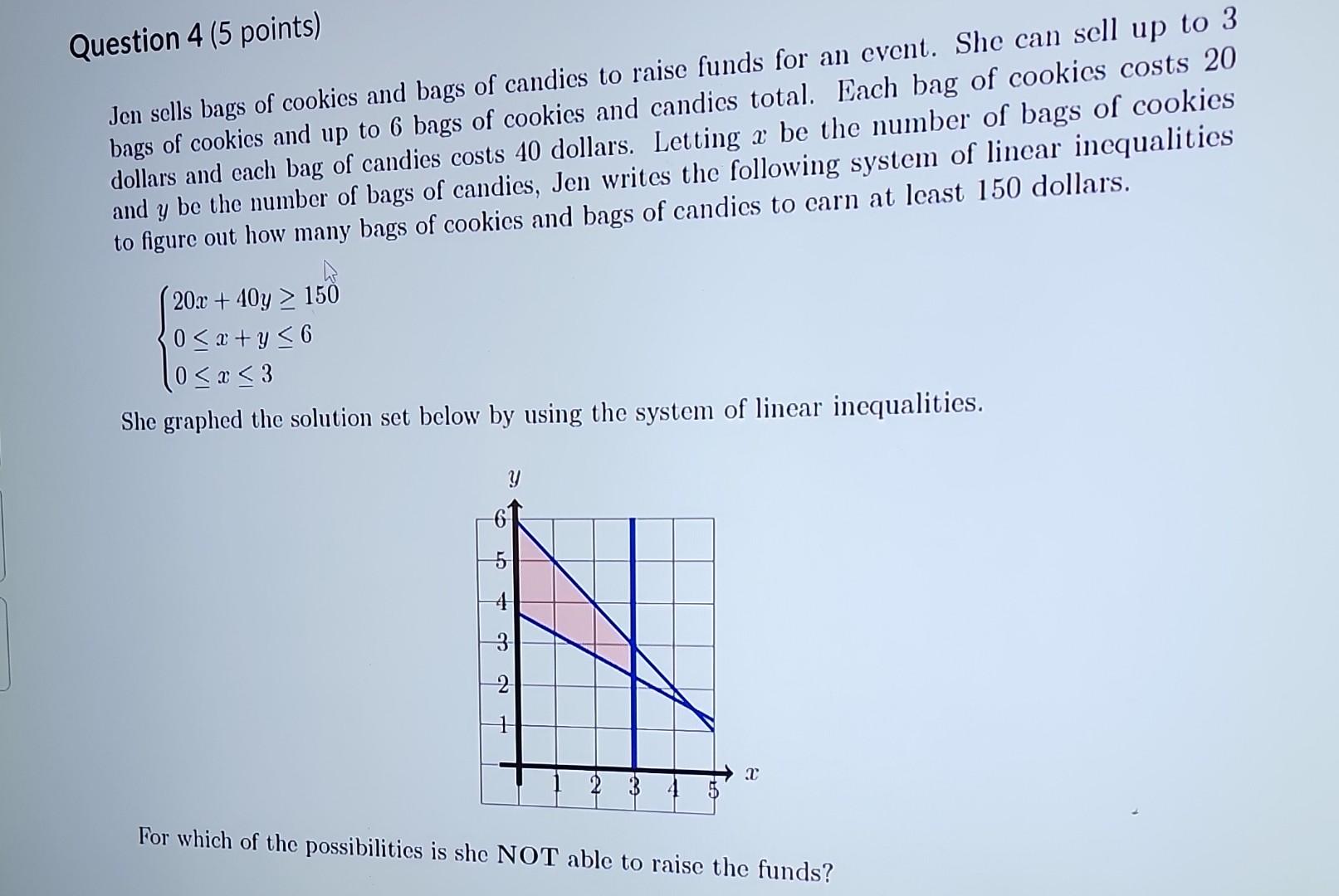 Solved Question 4 (5 points) Jen sells bags of cookies and | Chegg.com
