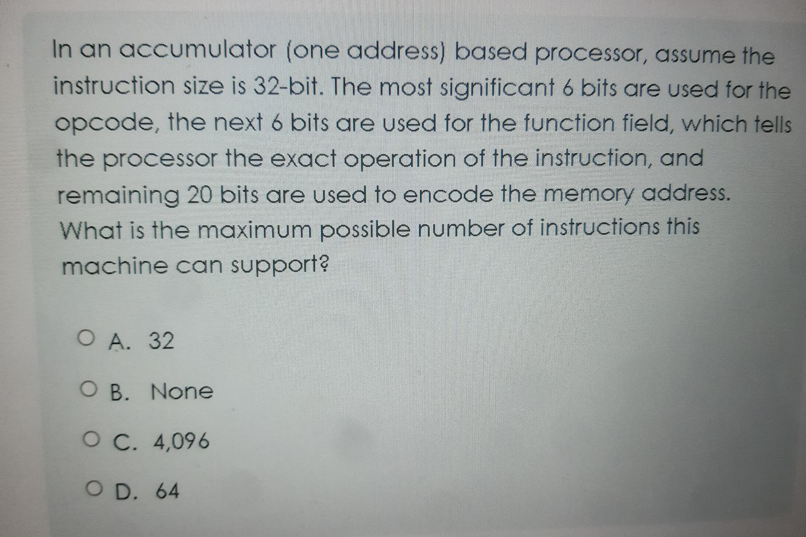 Solved In an accumulator (one address) ﻿based processor, | Chegg.com