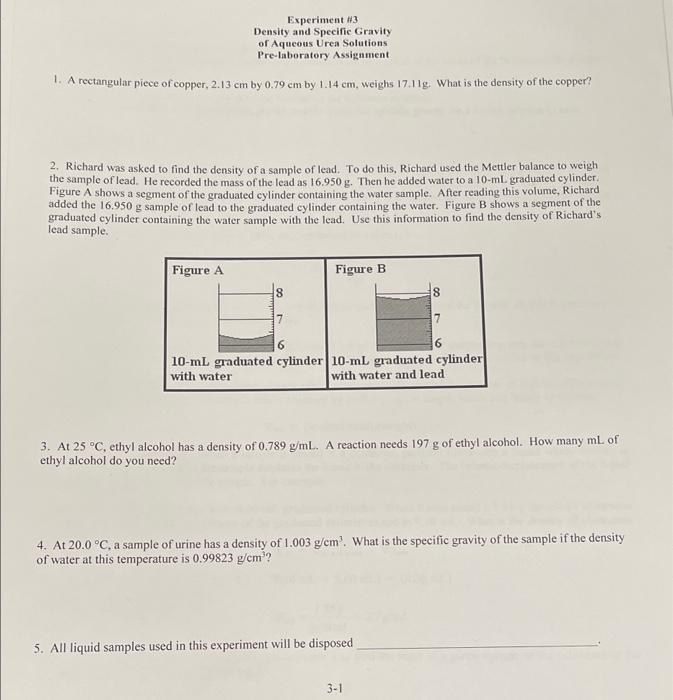 Solved Experiment #3 Density and Specific Gravity of Aqueous | Chegg.com