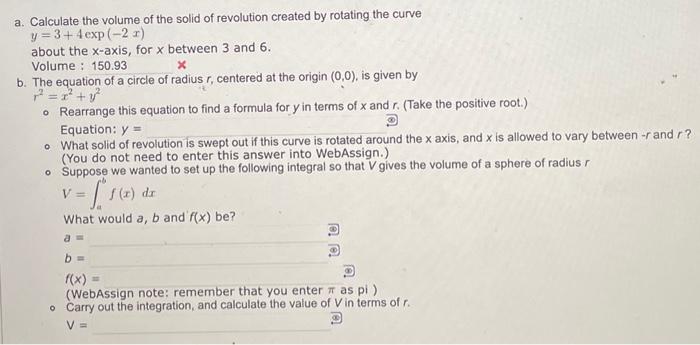 Calculate the volume of the solid of revolution | Chegg.com