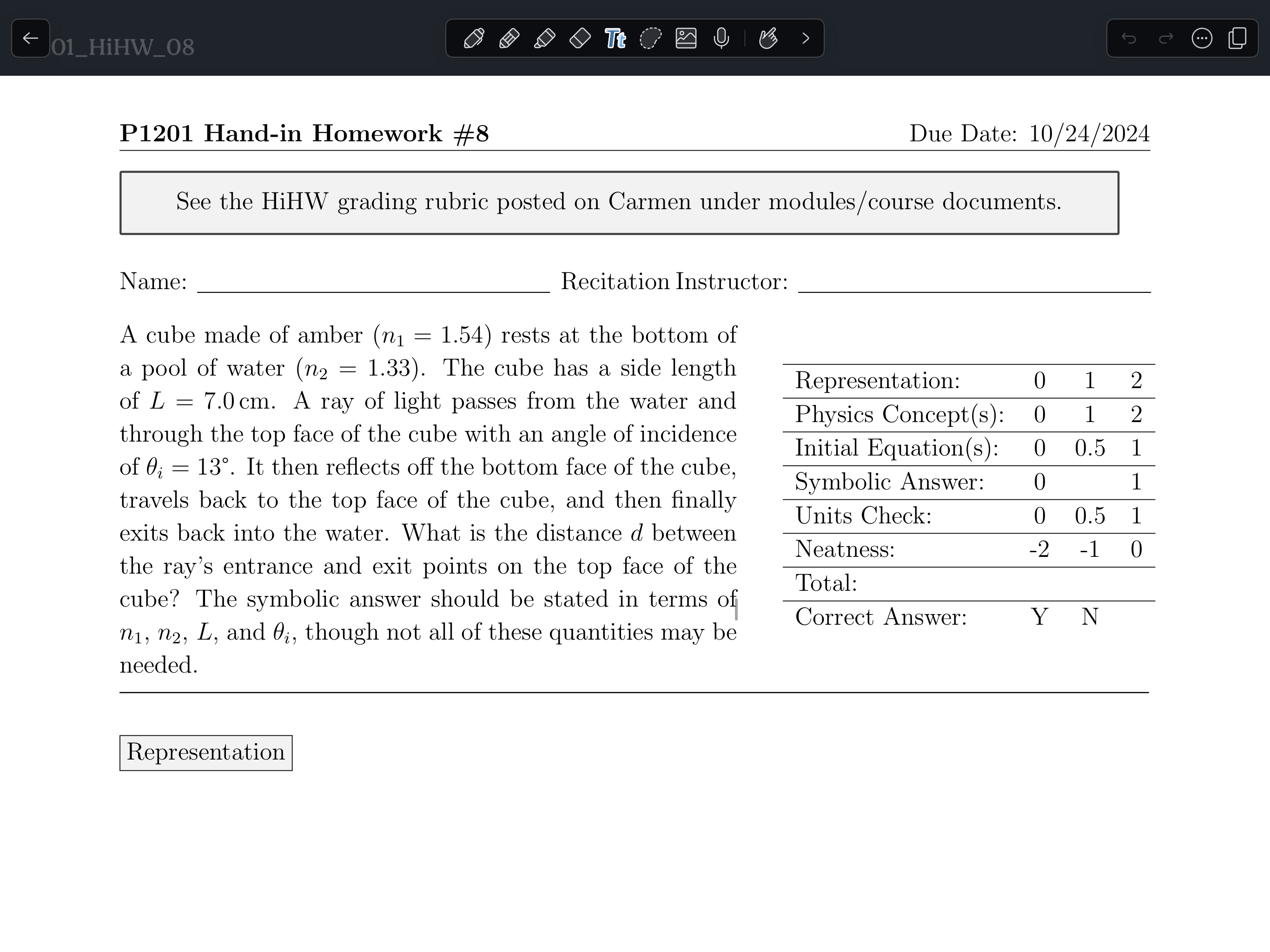 Solved A cube made of ﻿amber (n1=1.54) ﻿rests at ﻿the bottom | Chegg.com