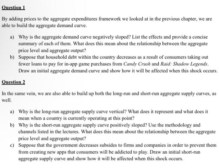 Solved By adding prices to the aggregate expenditures | Chegg.com