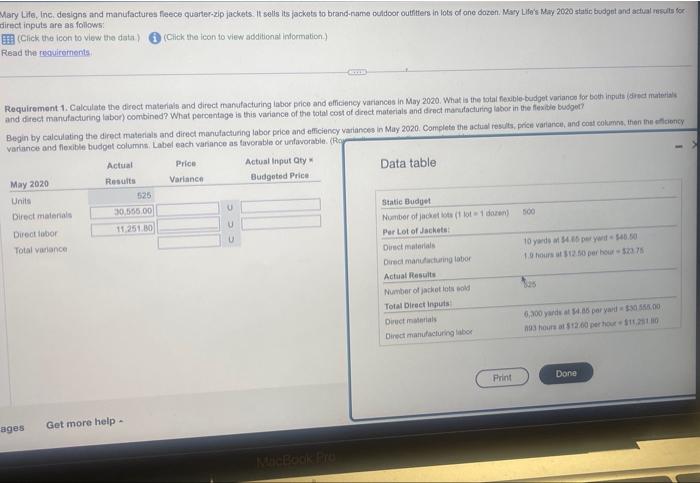 Solved Jirect inputs are as follows: (Click the icon to view | Chegg.com