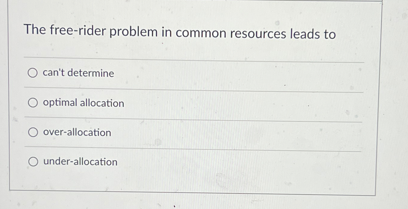 Solved The free-rider problem in common resources leads | Chegg.com