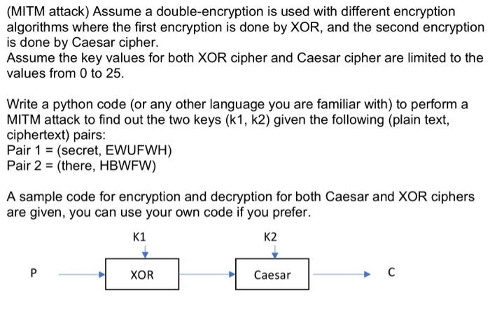 Solved (MITM attack) Assume a double-encryption is used with | Chegg.com