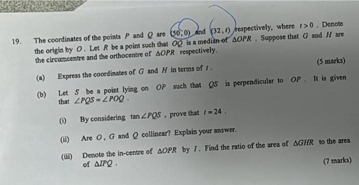 Solved 19. The coordinates of the points P and Q are (50,0) | Chegg.com