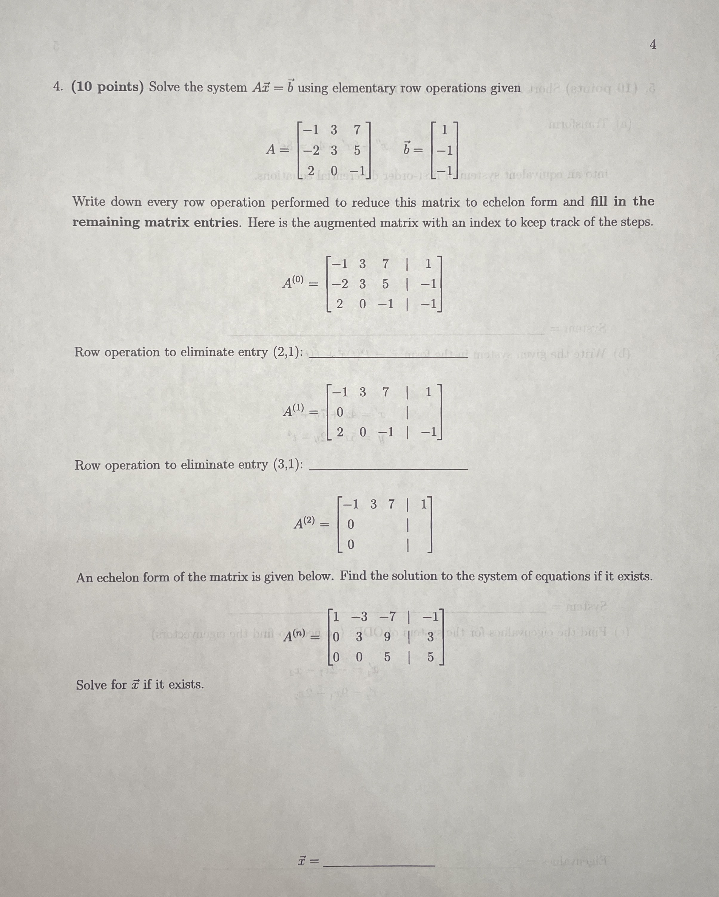 44. (10 ﻿points) ﻿Solve the system Avec(x)=vec(b) | Chegg.com