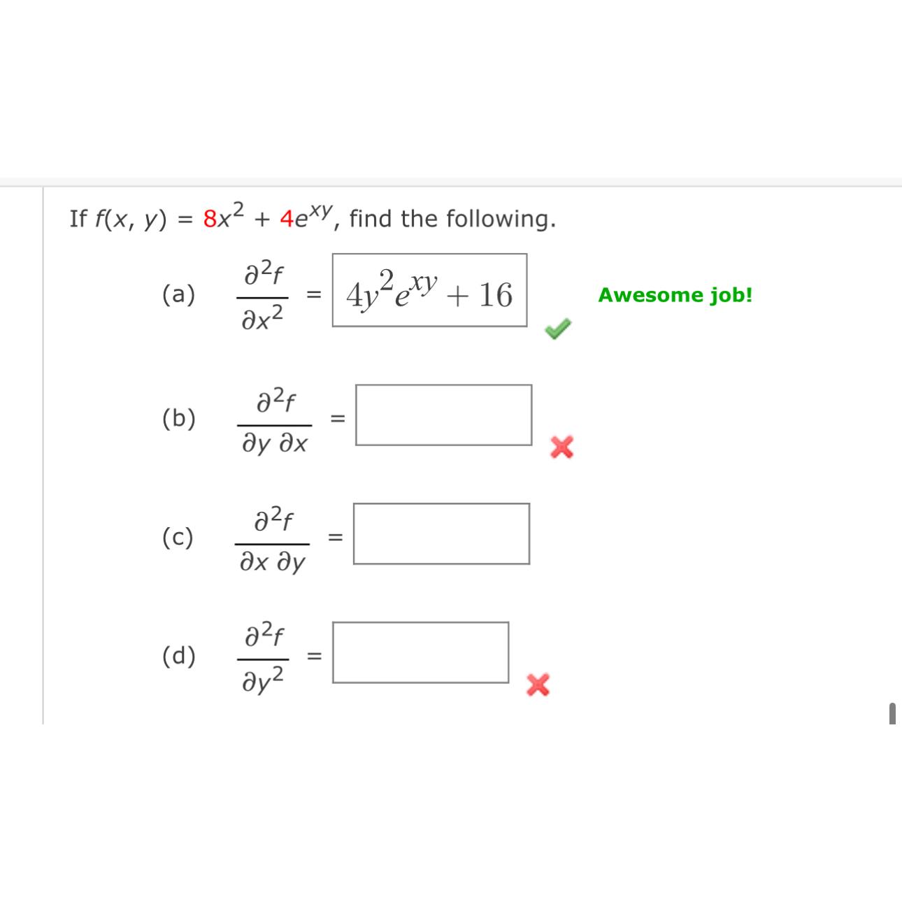 Solved If f(x,y)=8x2+4exy, ﻿find the | Chegg.com