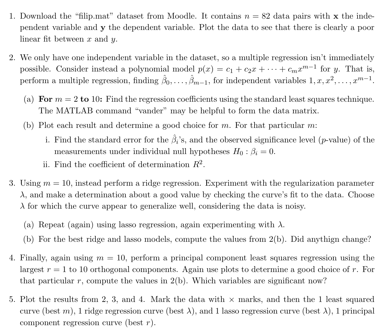 Solved Download the "filip.mat" dataset from Moodle. It | Chegg.com
