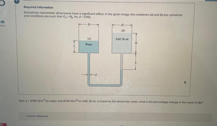 Solved Sometimes manometer dimensions have a significant | Chegg.com