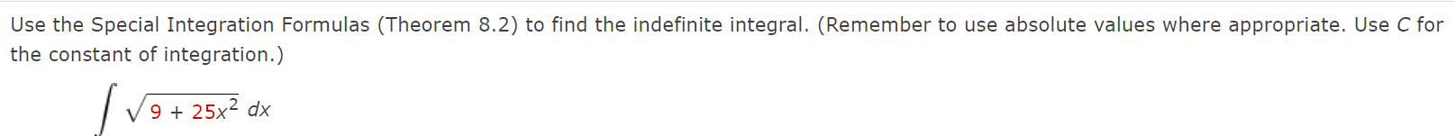 Solved Use the Special Integration Formulas (Theorem 8.2) | Chegg.com