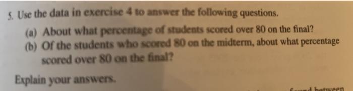Solved 5. Use the data in exercise 4 to answer the following | Chegg.com