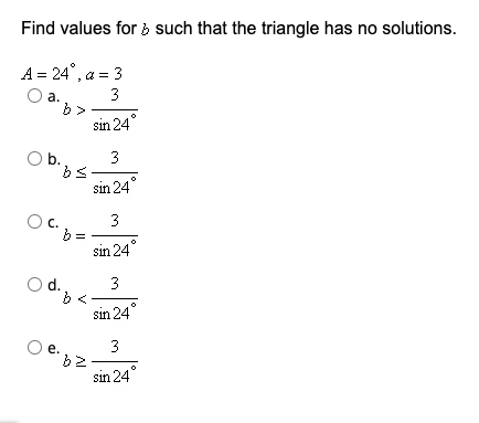 Solved Find values for b such that the triangle has no | Chegg.com