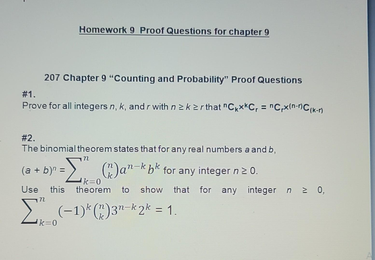 Homework 9 Proof Questions for chapter 9 207 Chapter | Chegg.com