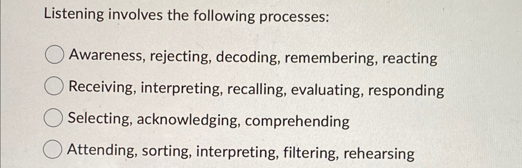 Solved Listening involves the following processes:Awareness, | Chegg.com