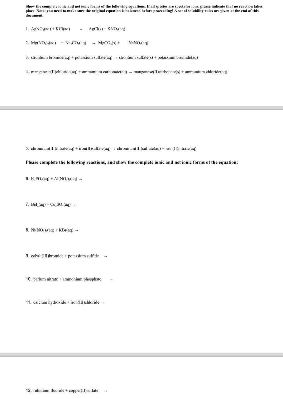 Show the complete ionic and net ionic forms of the | Chegg.com