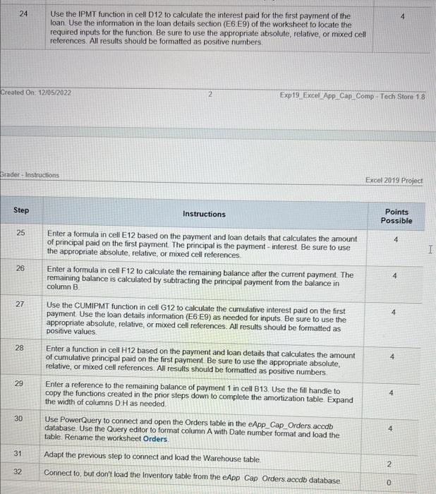 Step Instructions Points Possible 1 Start Excel.Open | Chegg.com