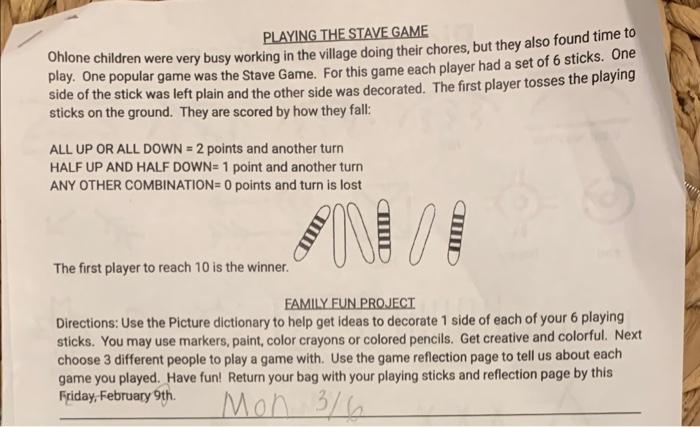 PLAYING THE STAVE GAME Ohlone children were very busy | Chegg.com