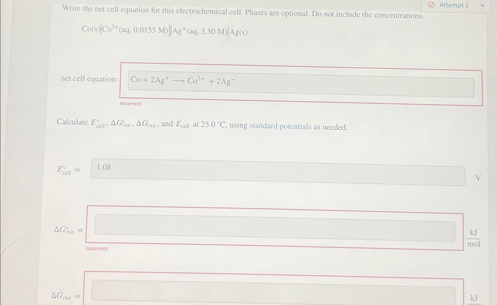Solved Attempt 2Write the net cell equation for this | Chegg.com