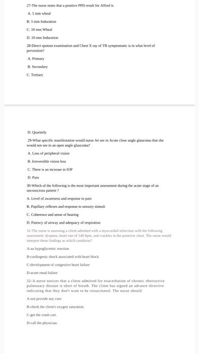 Solved 27-The nurse note that a penitive PPD result for | Chegg.com