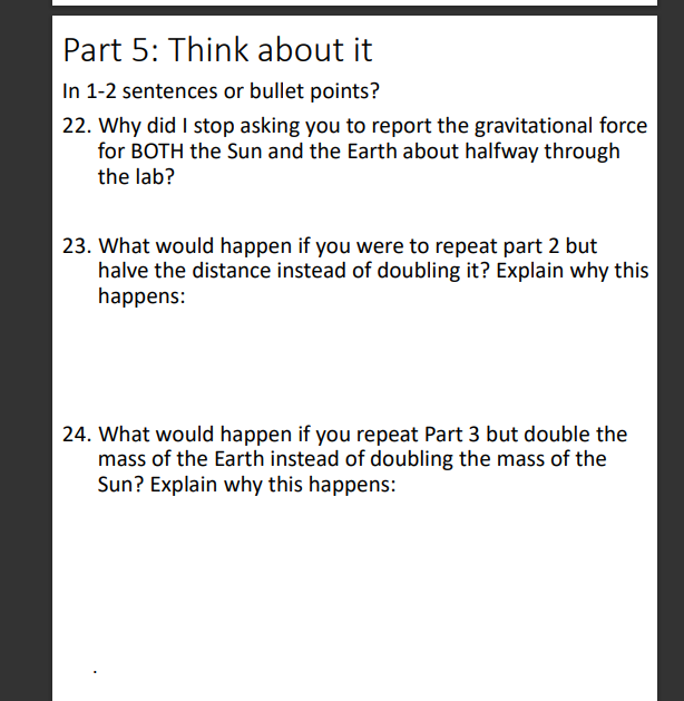 Solved Part 5: Think about itIn 1-2 ﻿sentences or bullet | Chegg.com
