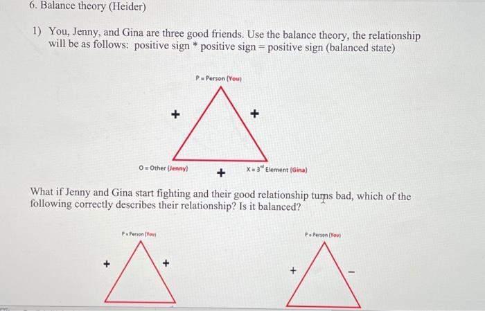 Solved 6. Balance theory (Heider) 1) You, Jenny, and Gina | Chegg.com