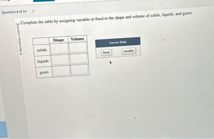 Solved Complete the table by assigning variable or fixed to | Chegg.com