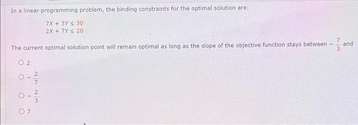 Solved In a linear programming problem, the binding | Chegg.com