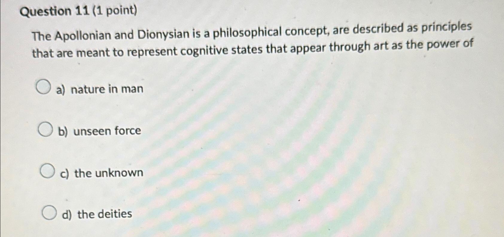 Solved Question 11 (1 ﻿point)The Apollonian and Dionysian is | Chegg.com