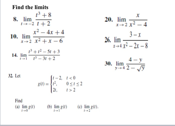 Solved Find the limits 13 + 8 8. lim- 1 -2 t +2 x2 - 4x +4 | Chegg.com