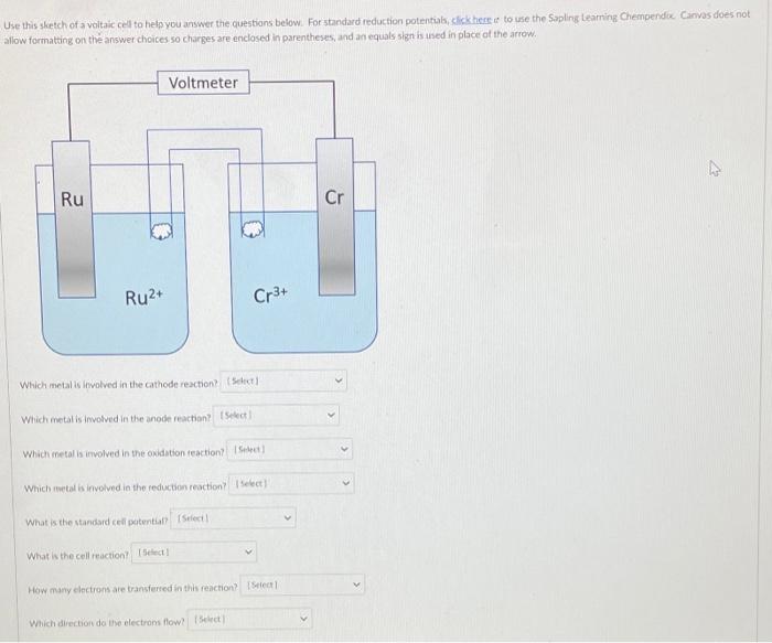 Solved Use this sketch of a voltaic cell to help you answer | Chegg.com