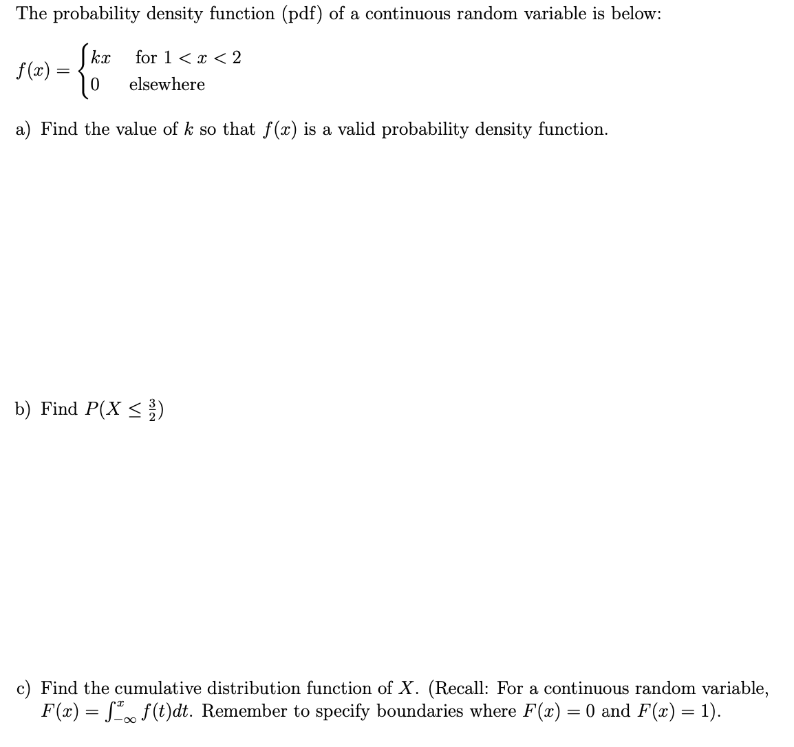 Solved c) ﻿Find the cumulative distribution function of | Chegg.com