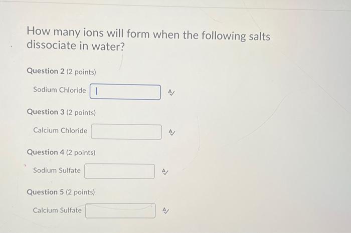 Solved How many ions will form when the following salts | Chegg.com