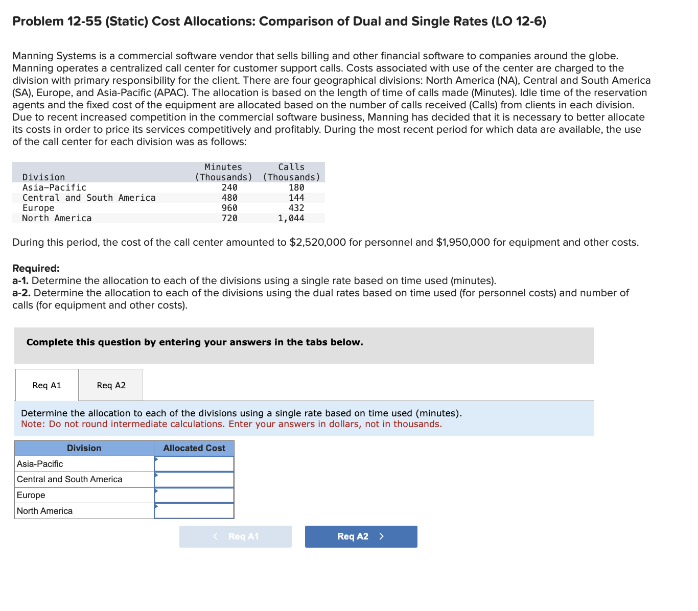 Solved Problem 12-55 (Static) ﻿Cost Allocations: Comparison | Chegg.com
