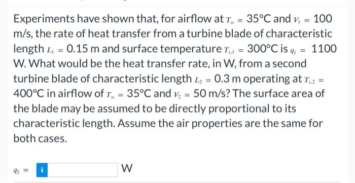 Solved Experiments have shown that, for airflow at T∞=35∘C | Chegg.com